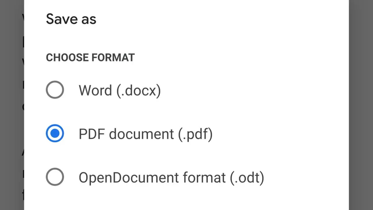 Is féidir le Google Docs comhaid a shábháil i bhformáid PDF duit. (Scáileán: Gizmodo)