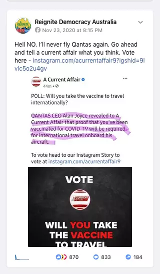Qantas chce, aby szczepionka przeciw COVID-19 była obowiązkowa w podróży, przeciwnicy Vaxx nie są zadowoleni