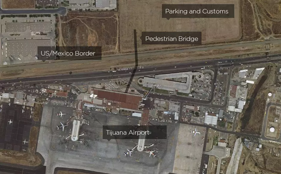 Nije brêge sil minsken litte rinne fan San Diego nei Tijuana Airport