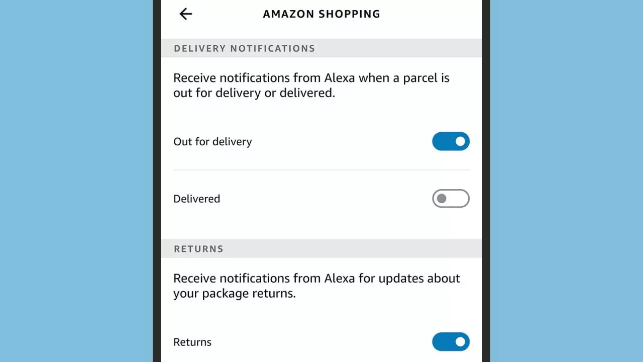Bạn có thể tắt một số thông báo trong ứng dụng Alexa. (Ảnh chụp màn hình: Amazon Alexa)