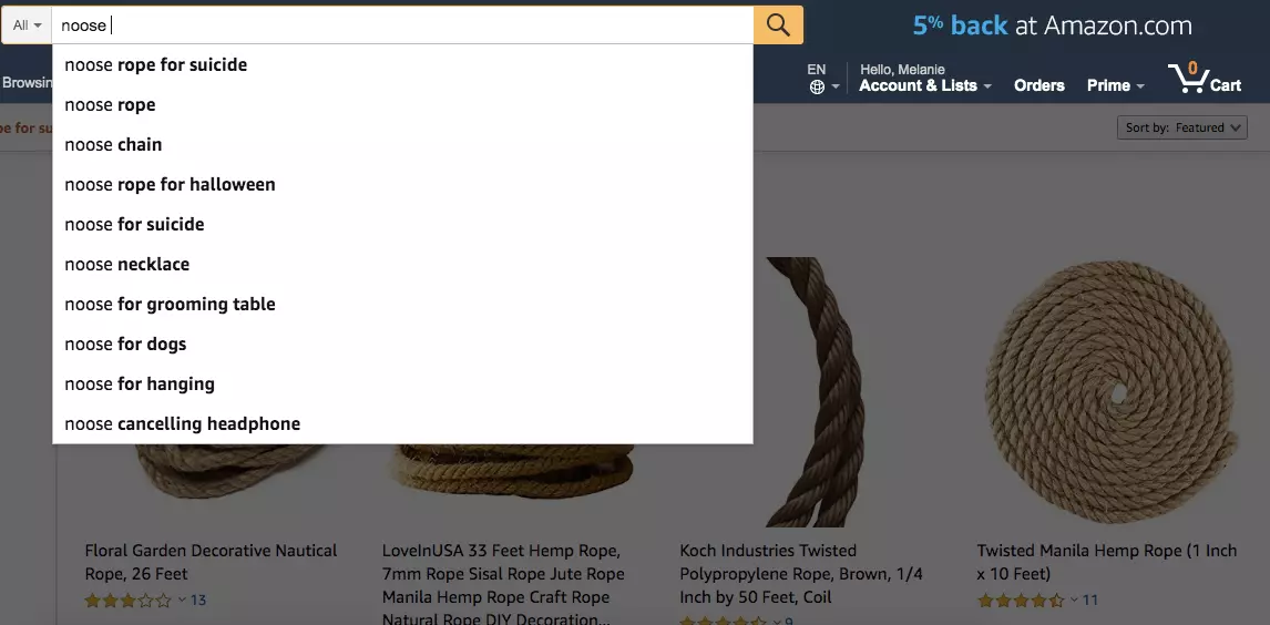 Matokeo ya Utaftaji wa Amazon ya 'Kujiua' Kujumuisha Nambari ya Msaada Badala ya Vitanzi Katika Baadhi ya Nchi