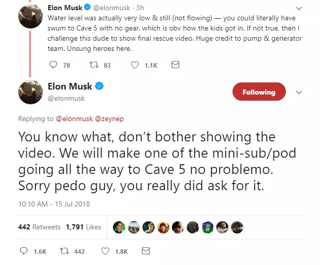 Elon Musk beskriuwt dûker dy't syn 'ûnderseeboat' bespot as in 'Pedo Guy'