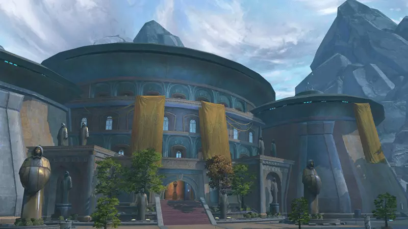 Tython'ın Jedi Tapınağı, Düzen'in gezegendeki gerçek kökeninden on binlerce yıl sonra inşa edilmiş, iade edilmiş bir akademi. (Ekran Görüntüsü: Bioware/EA)
