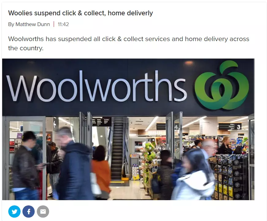 නැත, Woolworths' Online Orders ජාතික වශයෙන් අත්හිටුවනු නොලැබේ