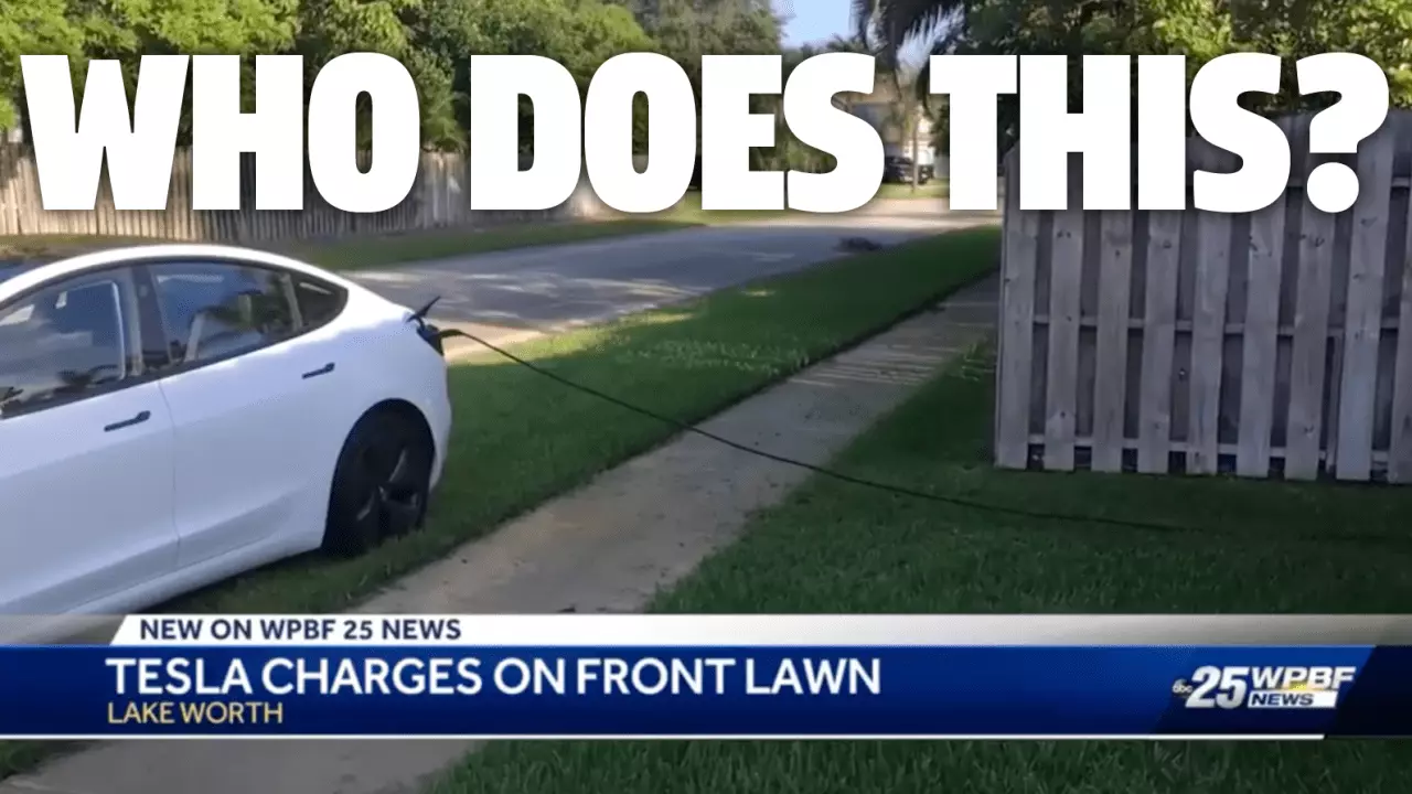 Berechtegt Tesla Jackass Parks On Stranger's Lawn, klaut Elektrizitéit fir 12 Stonnen