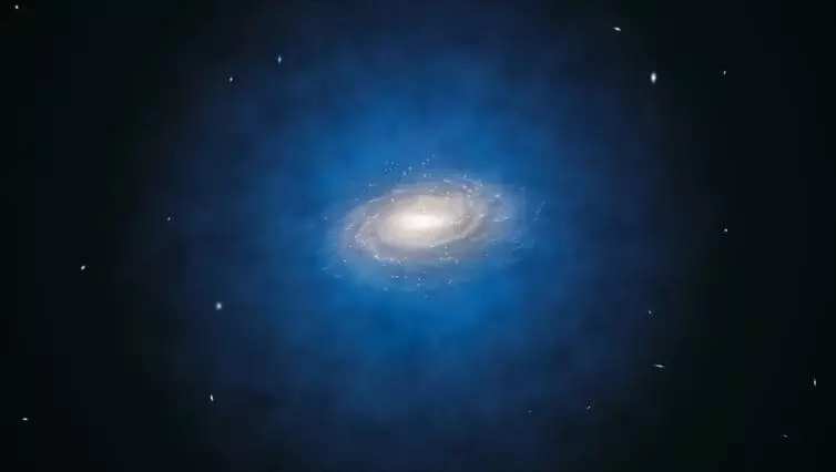 주위에 암흑 물질 후광이 있는 은하수 이미지.
