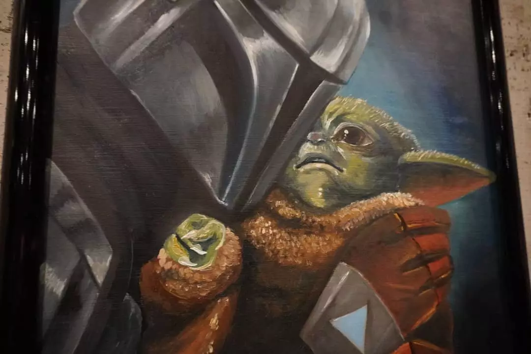 De alguma forma, perdemos esta incrível exposição de arte do bebê Yoda