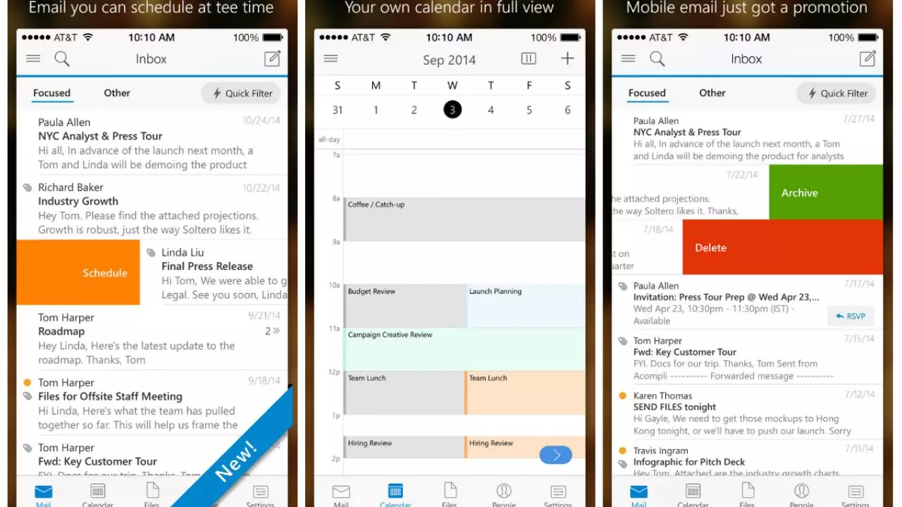 Imríonn Microsoft Outlook Do iOS Agus Android Go hálainn freisin le Gmail, Yahoo agus Dropbox