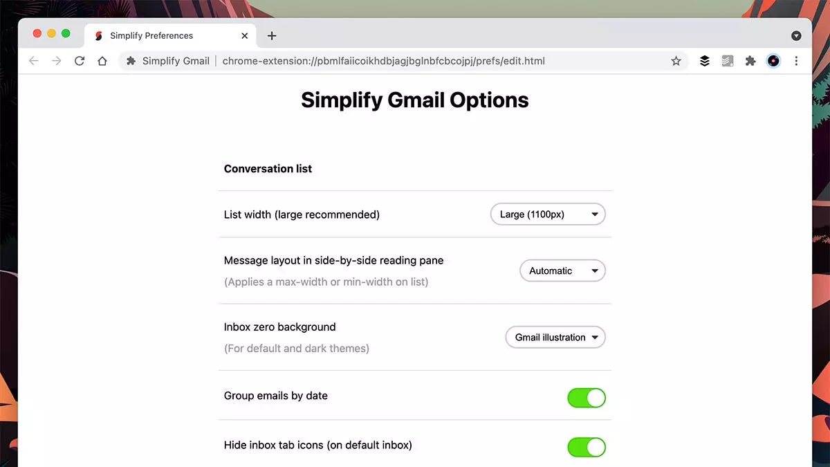 Captura de pantalla: simplificar Gmail