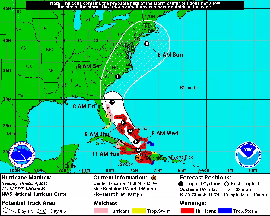 Całe wschodnie wybrzeże Stanów Zjednoczonych musi być w pogotowiu przed huraganem Matthew