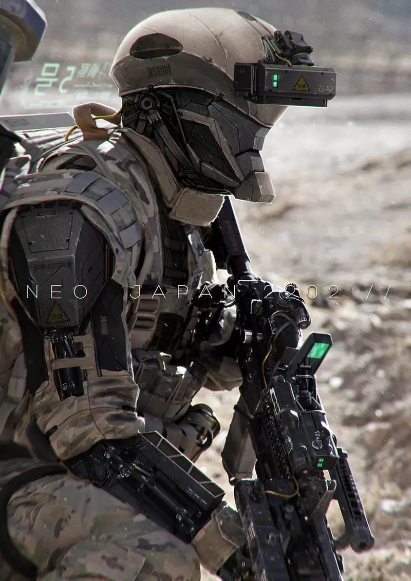 Zdjęcia zwykłych żołnierzy przekształconych w fajnych futurystycznych wojowników