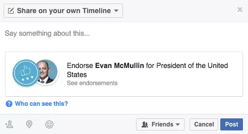 太好了，您现在可以在 Facebook 上为政治候选人背书