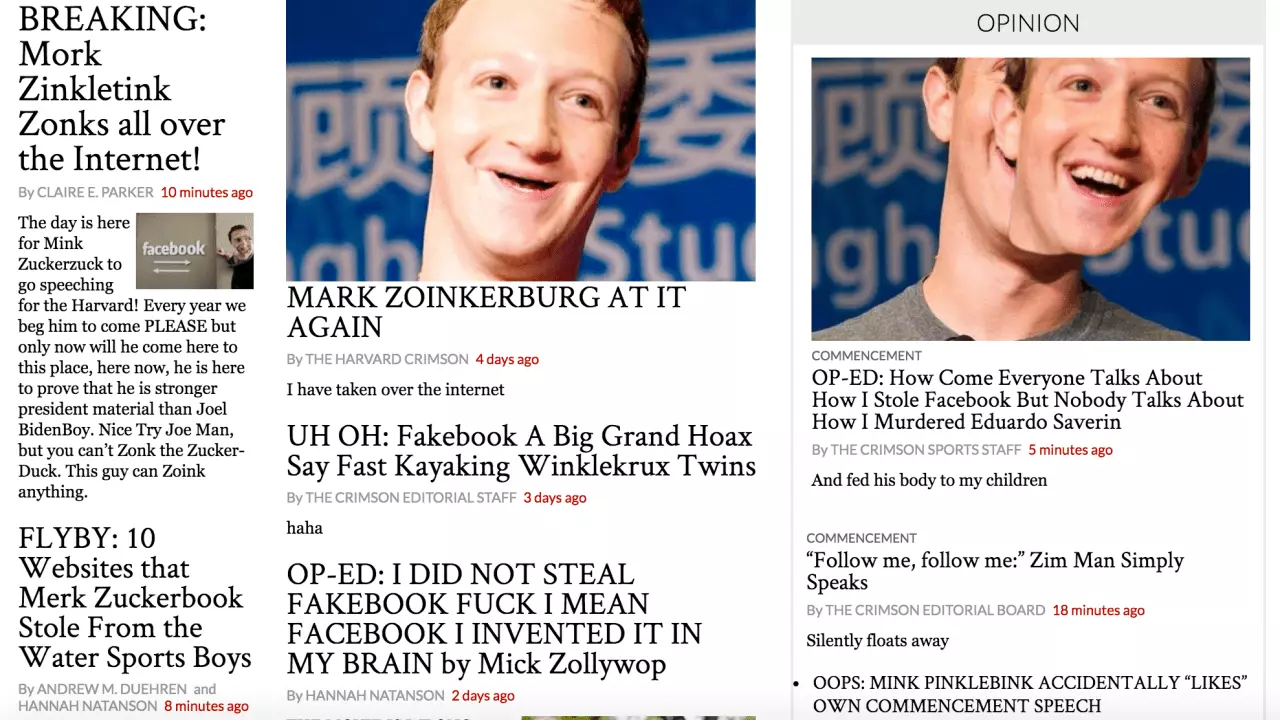 Harvard's Student Paper yog qaug cawv thiab noj cov tshuaj tua kab mob ntawm Mark Zuckerberg