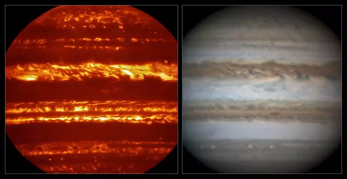 Hierdie prent wys iets vreemds wat in Jupiter se atmosfeer gebeur