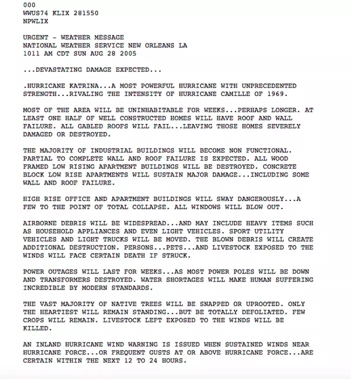 Заявление о навязчивой погоде, которое спасло жизни во время урагана Катрина