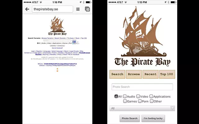 „Pirate Bay“ dabar optimizuotas mobiliesiems, jei to norite