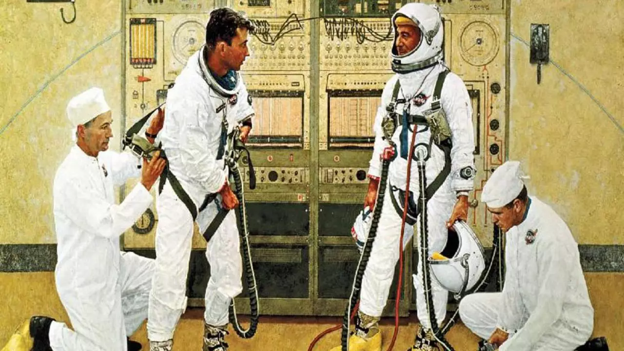 NASA lánaði Norman Rockwell geimbúning fyrir þessa mynd