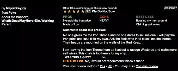 Game Of Thrones Iron Throne එය වඩාත් හොඳින් දන්නා අය විසින් සමාලෝචනය කරන ලදී