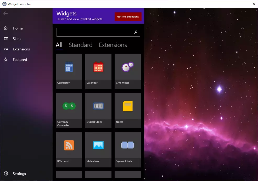 Widget Launcher wuxuu kuu ogolaanayaa inaad furto widgets dusha sare ee Windows 10. Taasi waa sidaas. (Sawirka: Florence Ion / Gizmodo)