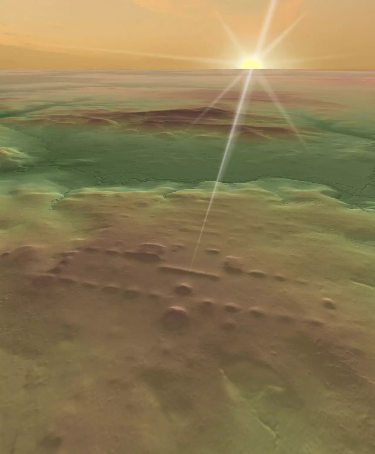 Μια απεικόνιση της τοποθεσίας Buenavista που βασίζεται στο lidar, η οποία φαίνεται να είναι ευθυγραμμισμένη με την ανατολή του ηλίου ορισμένες ημέρες του χρόνου. (Εικόνα: Inomata)