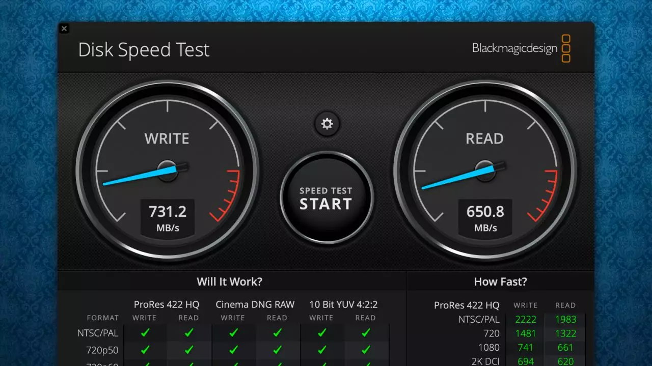 Nous n'avons pas tout à fait atteint 800 Mo/s lors de nos tests sur un MacBook Pro 2020. (Capture d'écran : Andrew Liszewski/Gizmodo)
