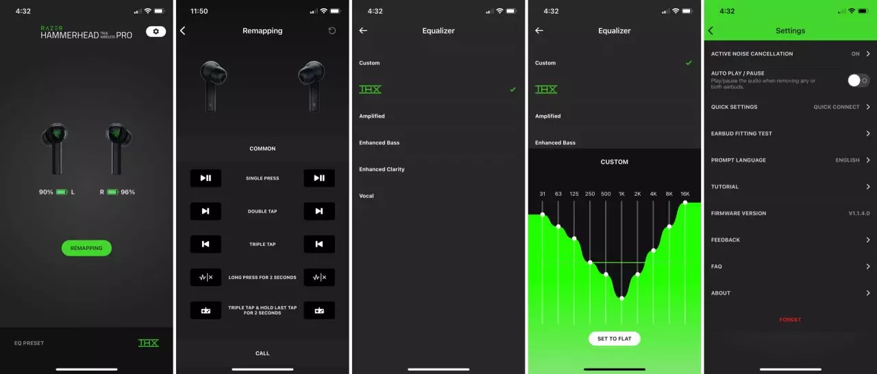 Hammerhead True Wireless Pro와 함께 제공되는 iOS/Android 앱은 탭 단축키를 다시 매핑하고 사용자 정의 EQ 사전 설정을 생성할 수 있도록 하는 매우 훌륭합니다. (스크린샷: Andrew Liszewski / Gizmodo)