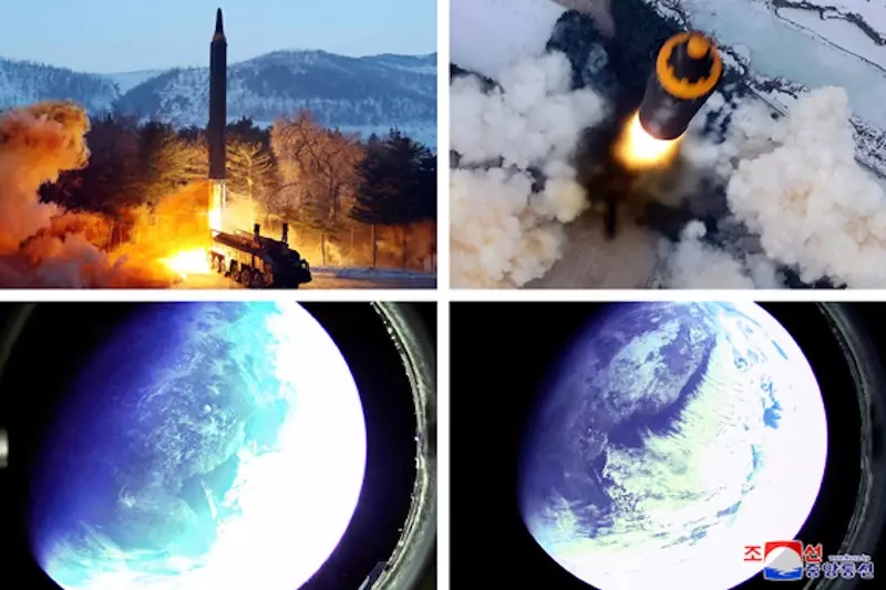 Images du lancement et photos de la Terre prises alors que le missile était dans l'espace. (Image : KCNA)