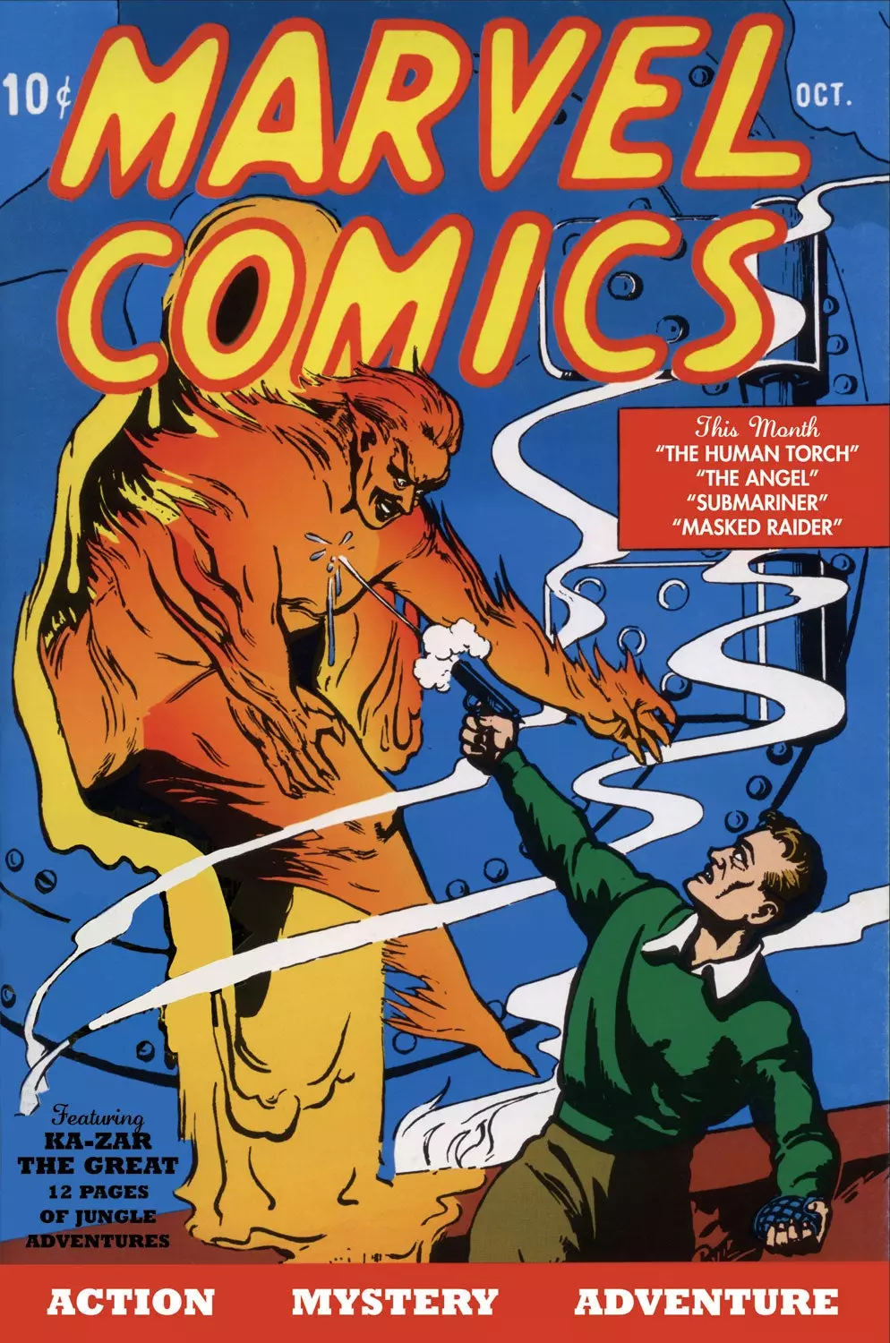 Marvel Comics #1 le saothar ealaíne le Carl Burgos, Al Anders, Bill Everett, agus Paul Gustavson (Íomhá: Marvel Comics)