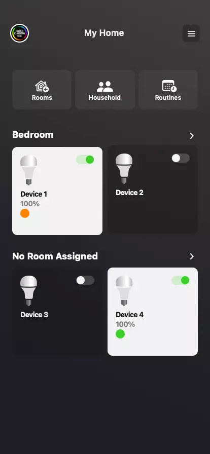 O aplicativo doméstico inteligente da Razer parece um controlador apenas para luzes. (Captura de tela: Razer)