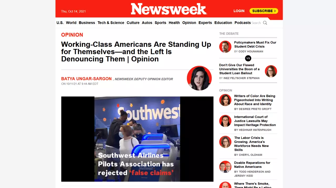 Một op-ed trên Newsweek tuyên bố, mặc dù không có bất kỳ bằng chứng nào, rằng việc cắt điện ở Tây Nam vào cuối tuần này là do các cuộc biểu tình chống lại vắc-xin coronavirus. (Ảnh chụp màn hình: Newsweek, Fair Use)