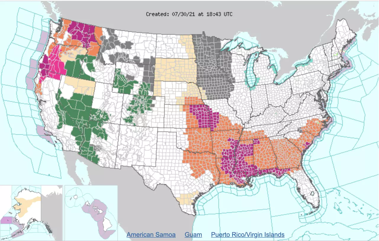 National Weather Services ser og advarsler over hele USA på fredag. Det er mye. (Bilde: National Weather Service)