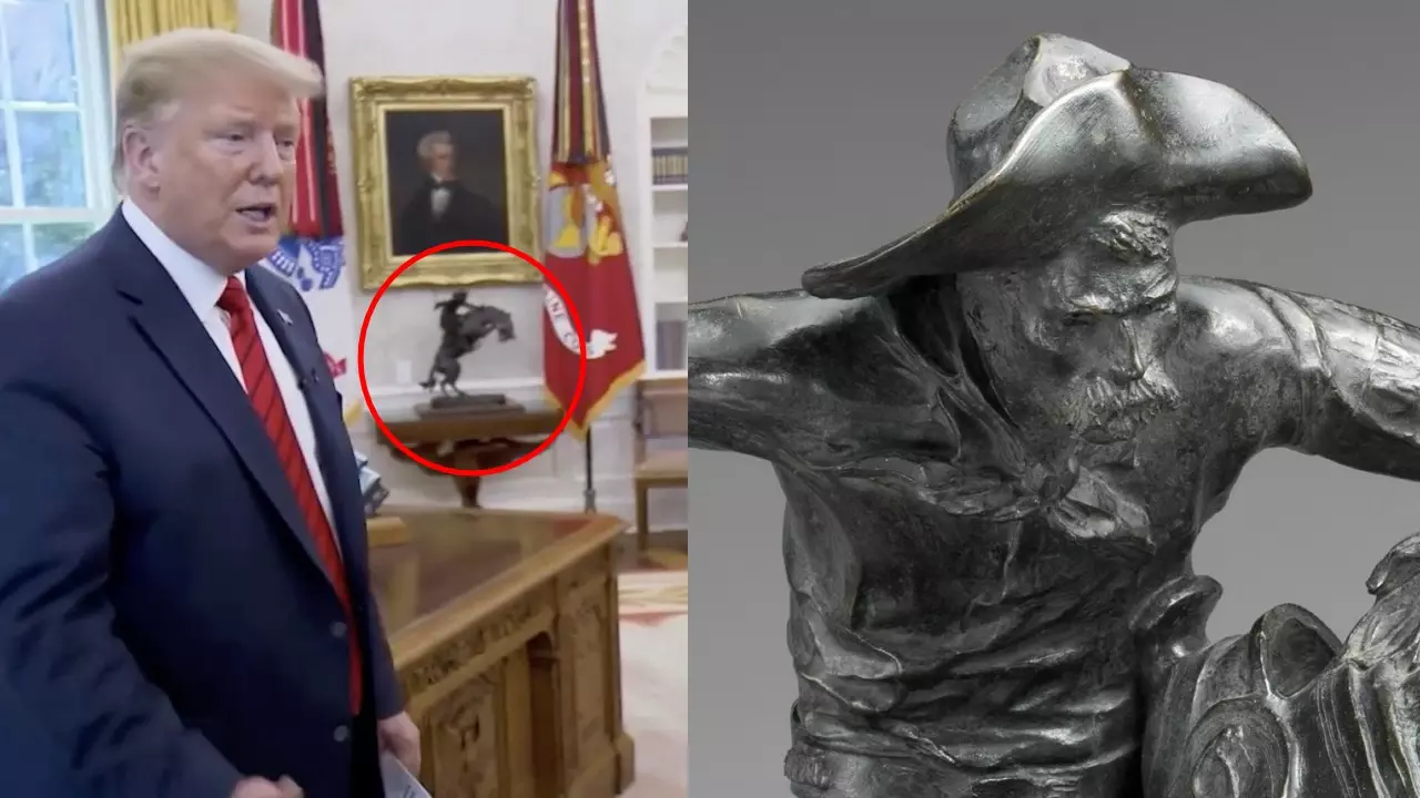 Trump felidentifierar skulptur i det ovala kontoret medan han säger att statyer hjälper till att lära ut historia