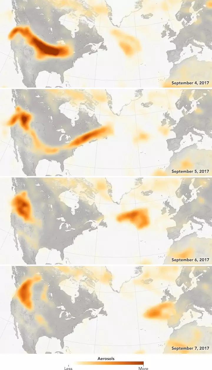 موج های عظیم دود ناشی از آتش سوزی های جنگلی در آمریکای شمالی تمام راه را به اروپا رسانده است