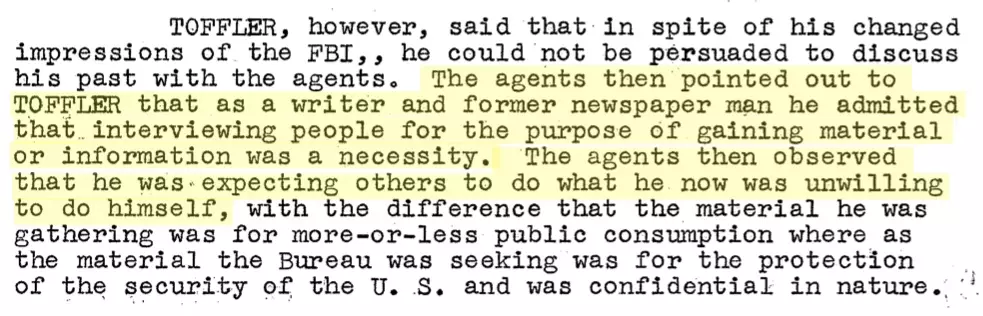 Alvin Toffler ondersoek deur FBI vir kommunistiese aktiwiteite volgens nuut vrygestelde lêers