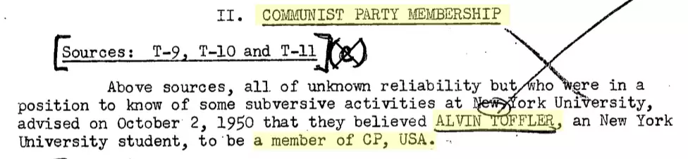 FBI tutki Alvin Toffleria kommunistisista toimista äskettäin julkaistujen tiedostojen mukaan