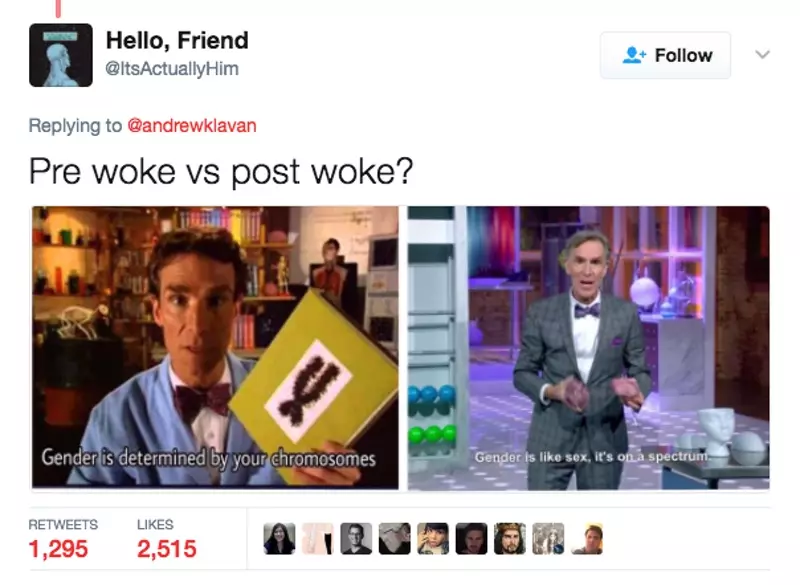 Bill Nye가 성별에 대해 이야기하는 이 바이러스성 사진은 완전히 가짜입니다.