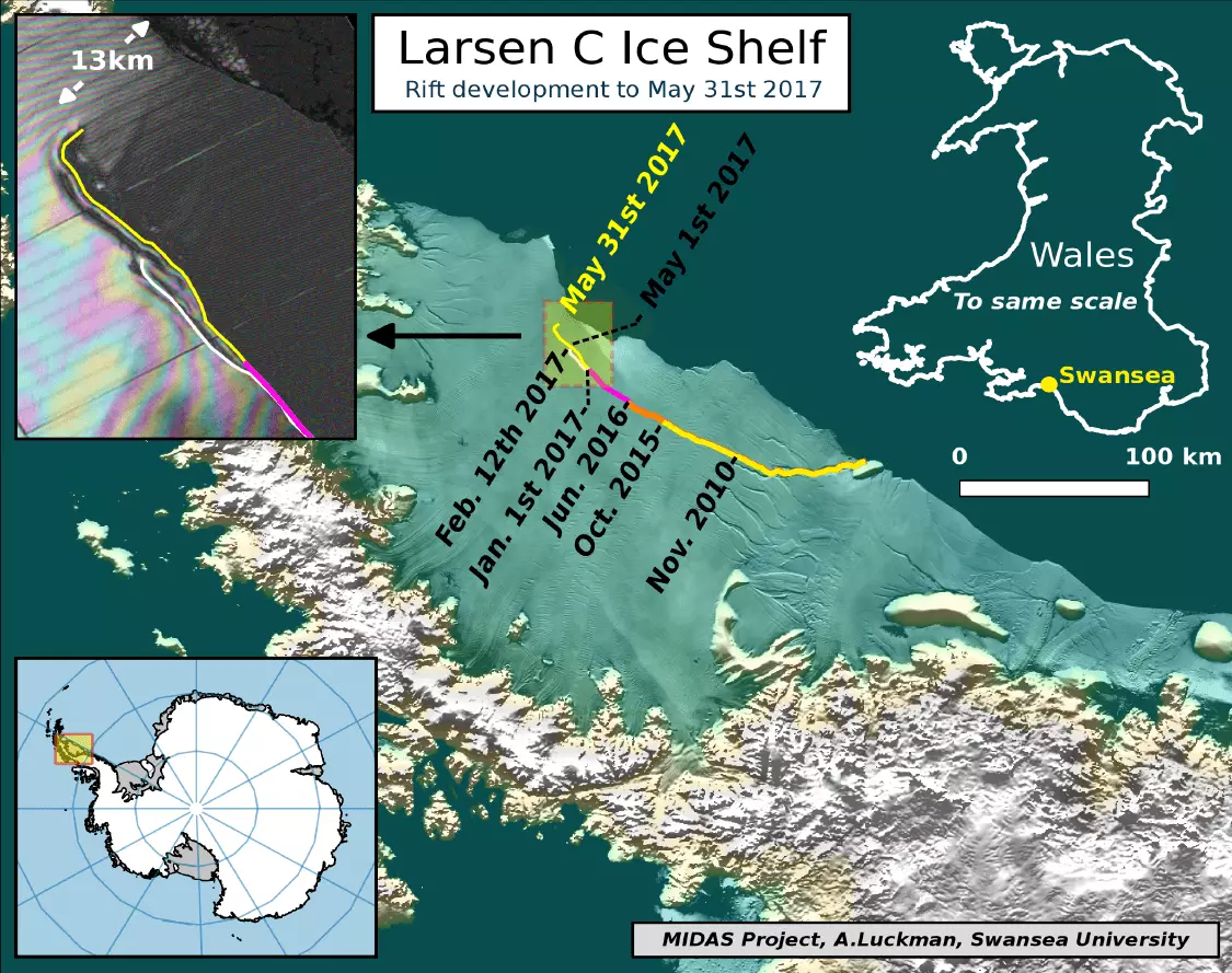 Антарктикадагы эбегейсиз чоң муз текчесинин кыйрашы жакындап калды