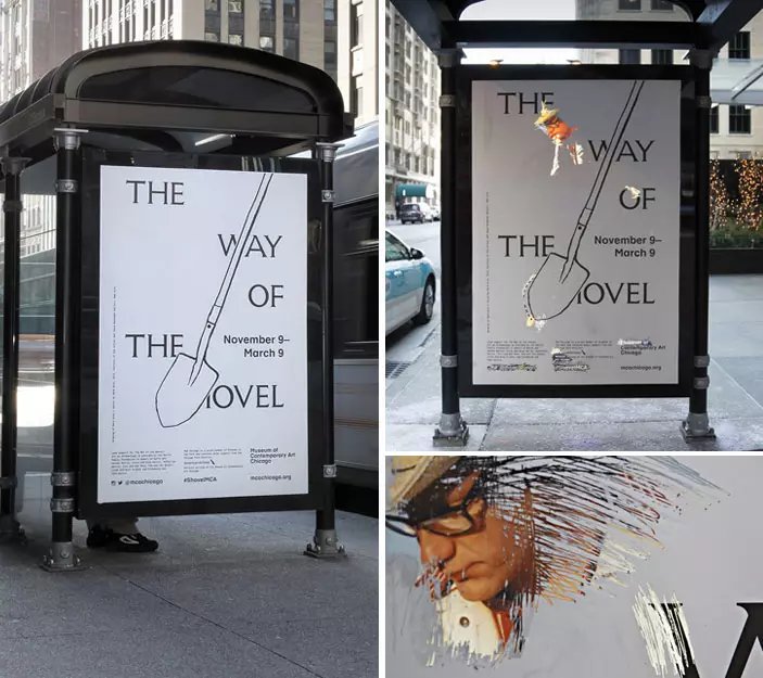 Anúncios raspados de pontos de ônibus revelam arte oculta