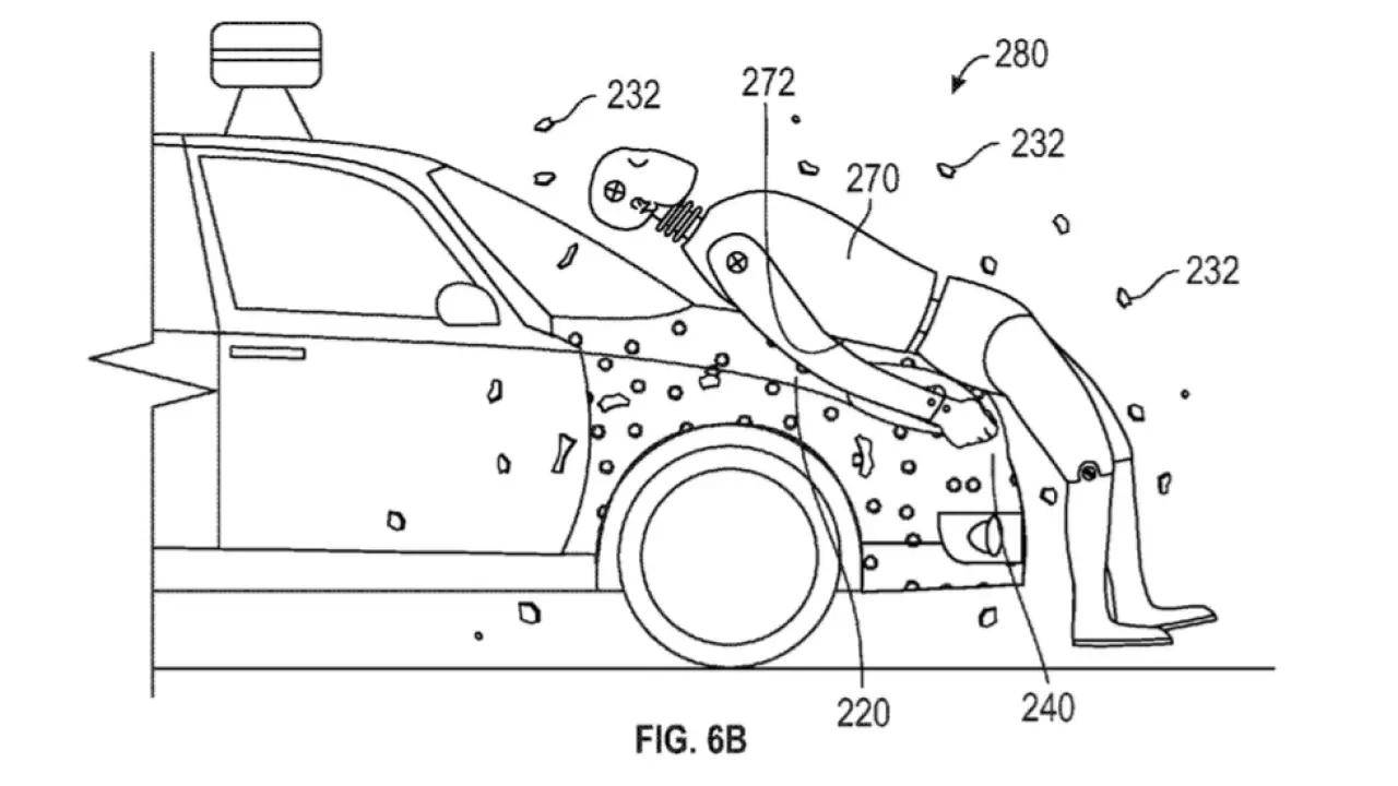 Google huet e Sticky Auto Hood Patentéiert, deen d'Foussgänger wéi Fléien fällt fir se sécher ze halen