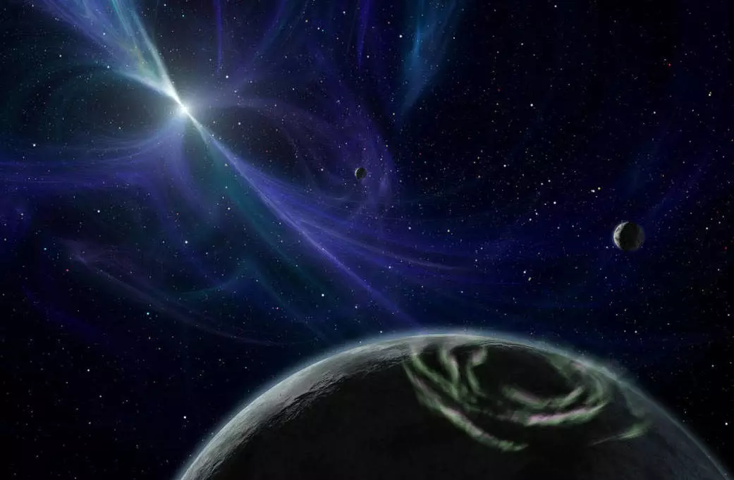 Vue d'artiste de la première exoplanète jamais découverte, qui se trouve en orbite autour d'un pulsar. (Illustration : NASA/JPL-Caltech)