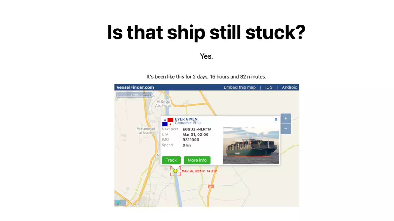 Kijk of het ooit gegeven nog steeds vastzit met deze realtime Suezkanaal-trackers