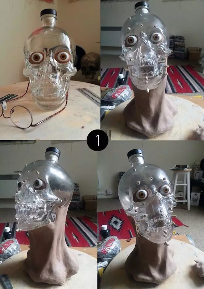 Artistul criminalist dezvăluie fața acelei sticle de vodcă în formă de craniu