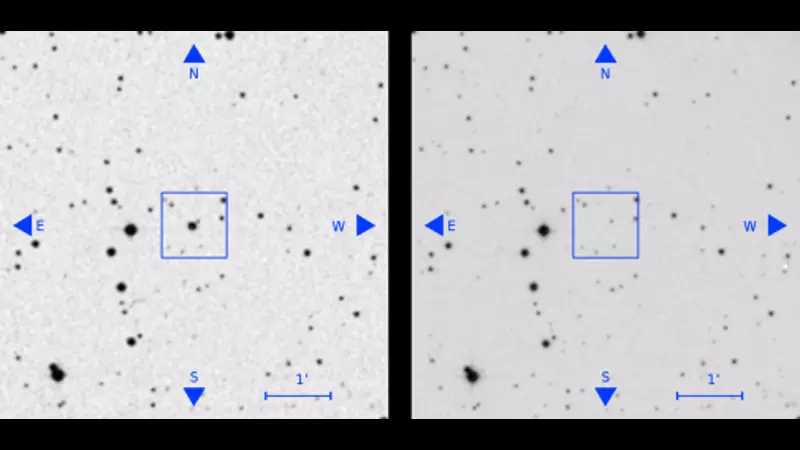 Obyék celestial nembongan dina pelat teleskopik heubeul (kénca) tapi anéhna leungit dina pelat engké (katuhu). (Gambar: B. Villarroel et al. (2019))