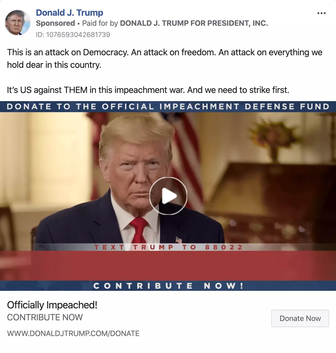 Reklamat e Trump në Facebook vazhdojnë të bëhen gjithnjë e më shumë fashiste