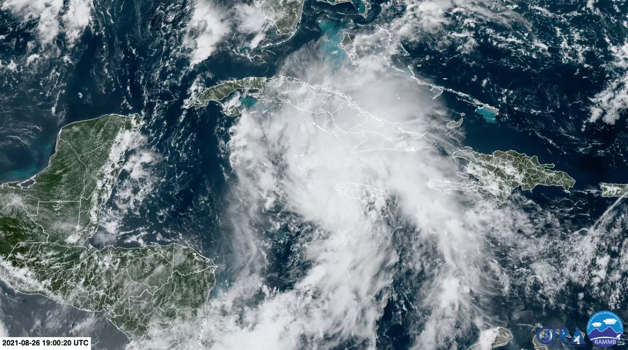 Tropika Depression Nine statuso: Granda ŝtormo. (Bildo: NOAA/CIRA)