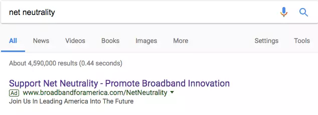 Eine ISP-Shill-Gruppe veröffentlicht irreführende Google-Anzeigen zur Netzneutralität